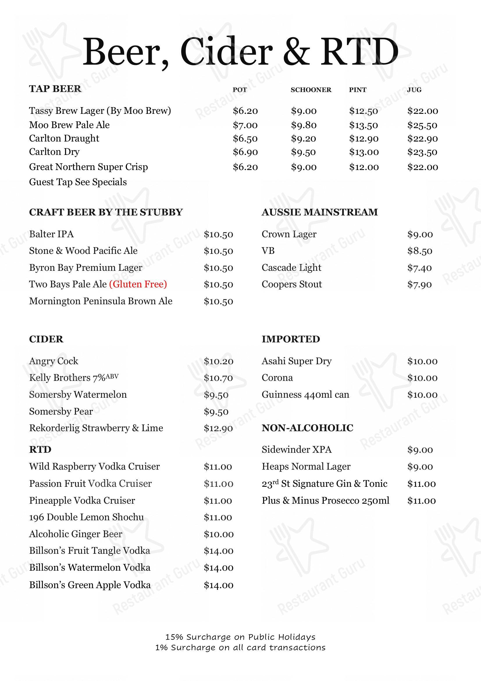 Menu at Elevation @ Emerald restaurant, Emerald