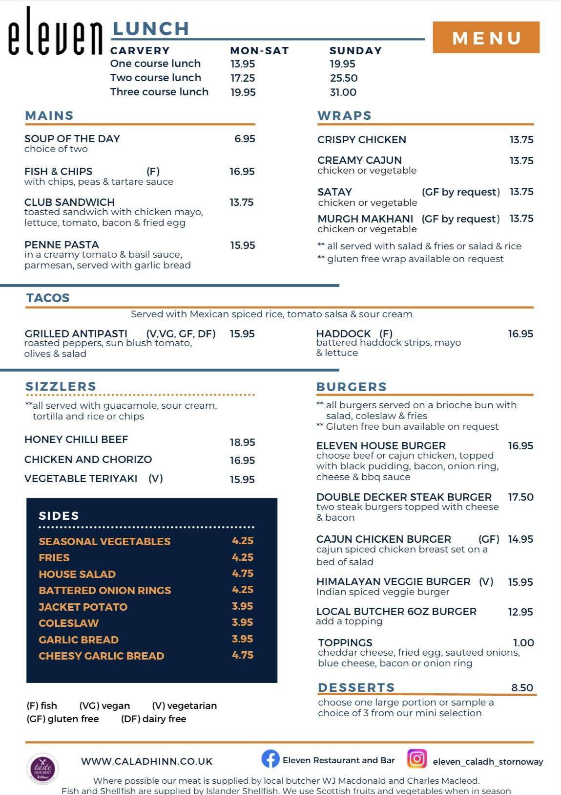 Menu at Eleven Restaurant & Bar, Stornoway