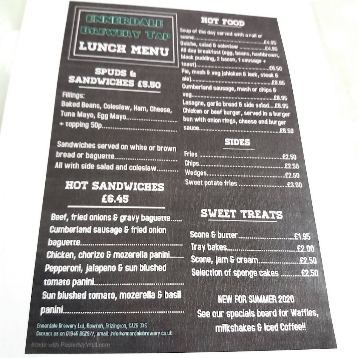 Menu at Ennerdale Brewery, Tap and Bistro restaurant, England