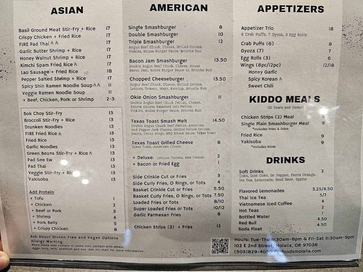 Menu at FIRE FOODS restaurant, Molalla