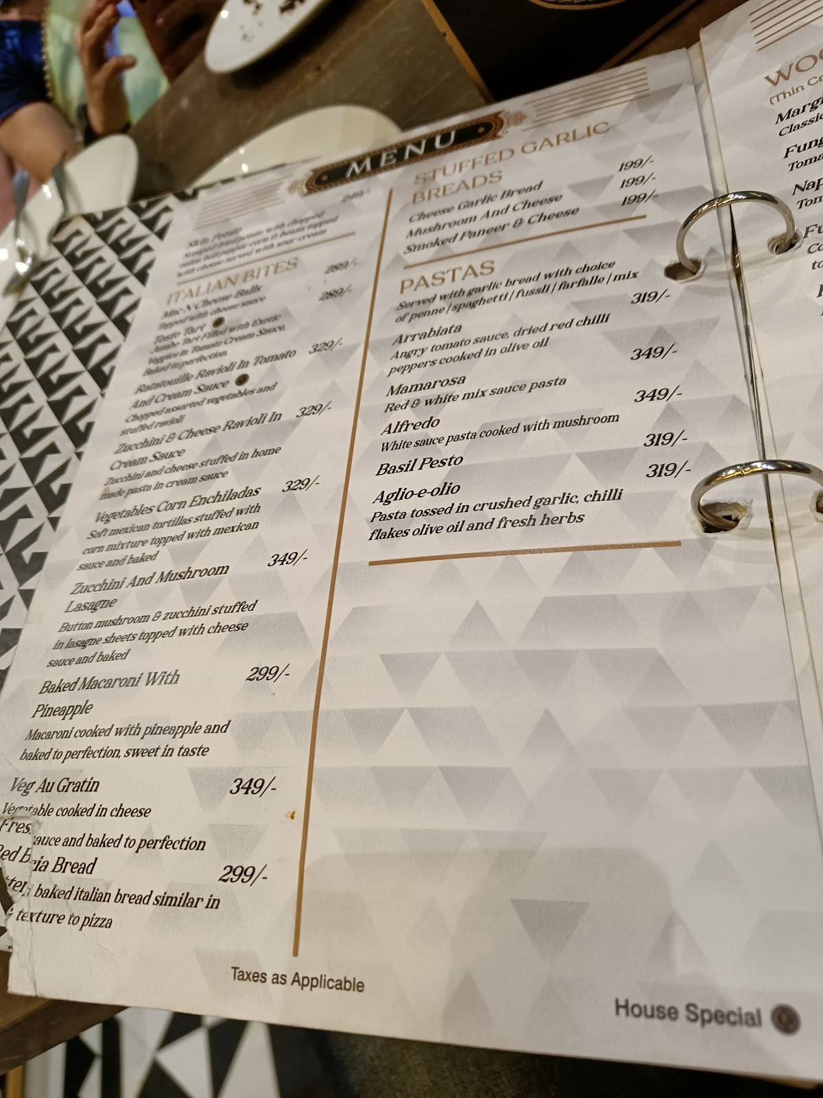 Menu at FOMO, Jodhpur