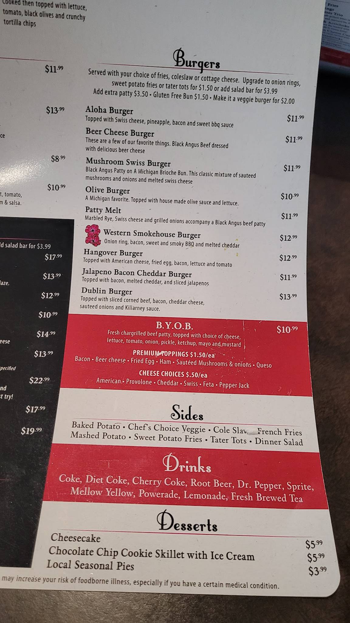 Menu at Corner Landing restaurant, USA