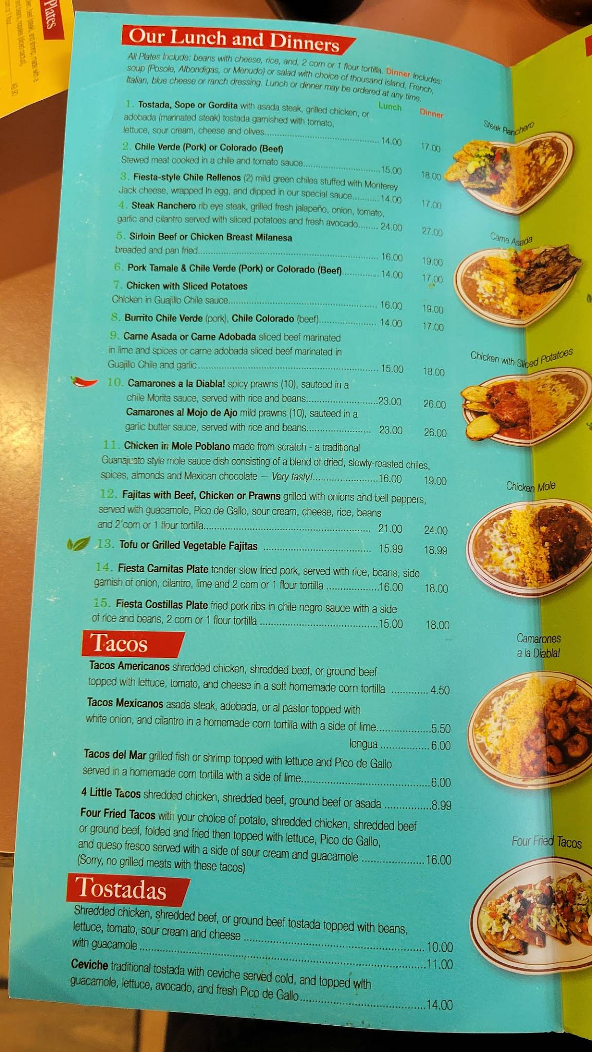 Menu at Fiesta Cafe, Eureka