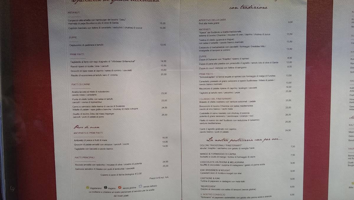 Menu da Ristorante Oste Scuro - Finsterwirt, Bressanone