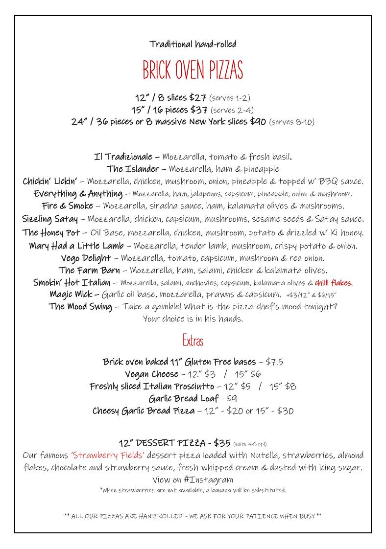 Menu at Fire and Smoke Ki restaurant, Penneshaw