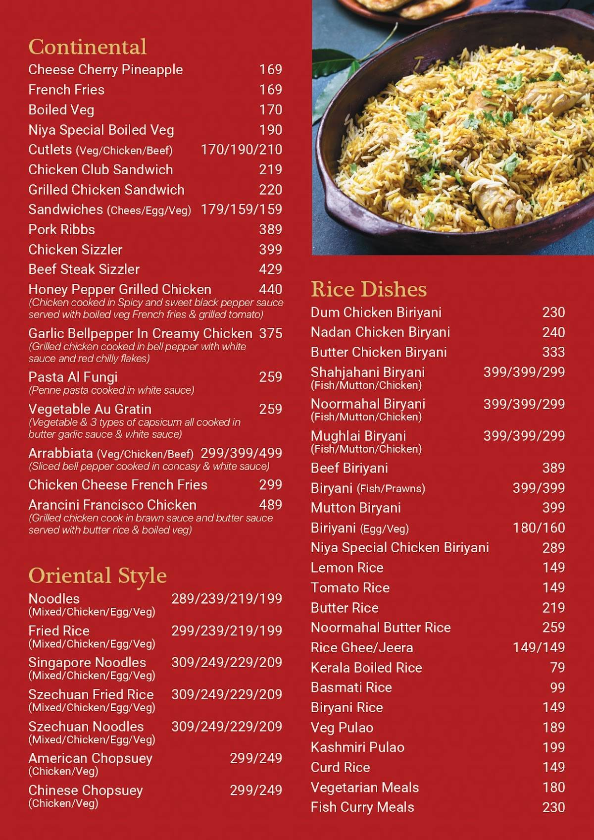 Menu at Fisherman's Hub, Thrissur