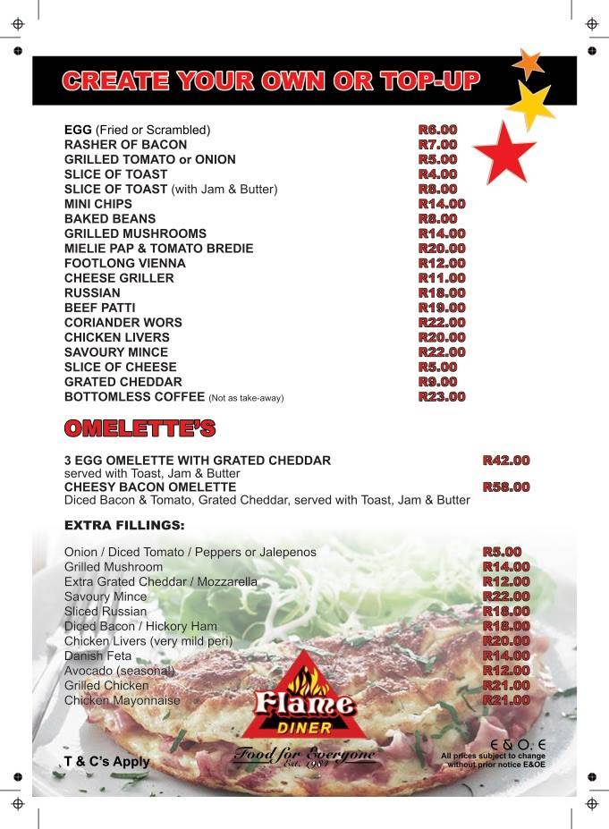 Menu at Flame Diner, Kempton Park