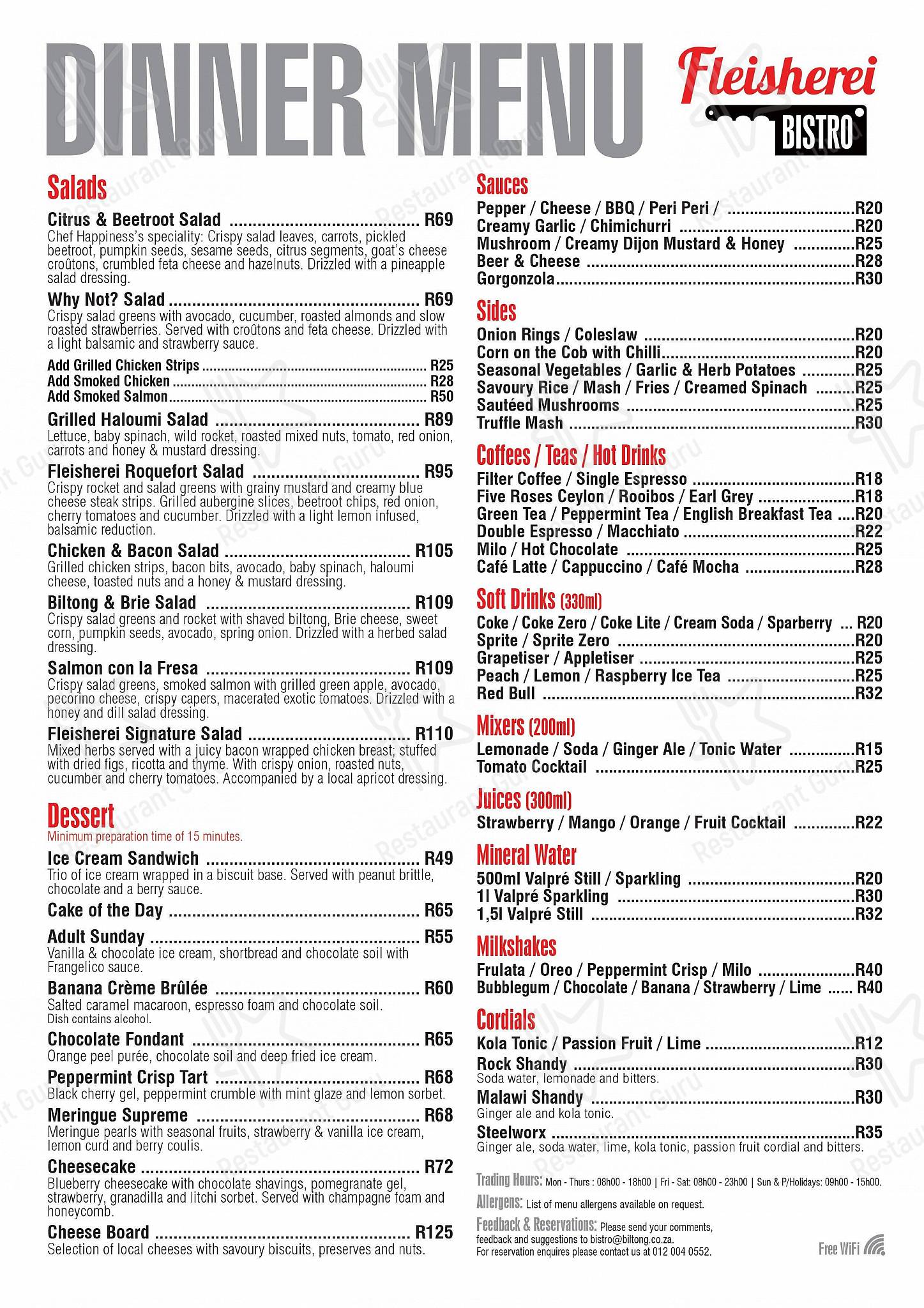 Menu at Fleisherei Bistro - Restaurant, Centurion
