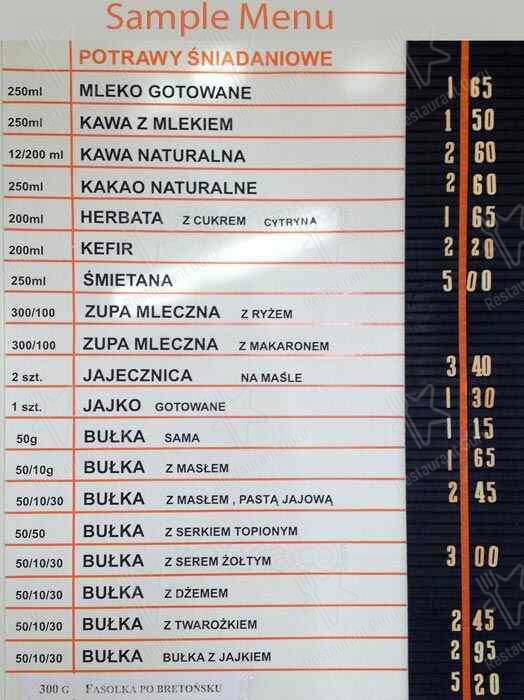 Menu at Flisak restaurant, Kraków