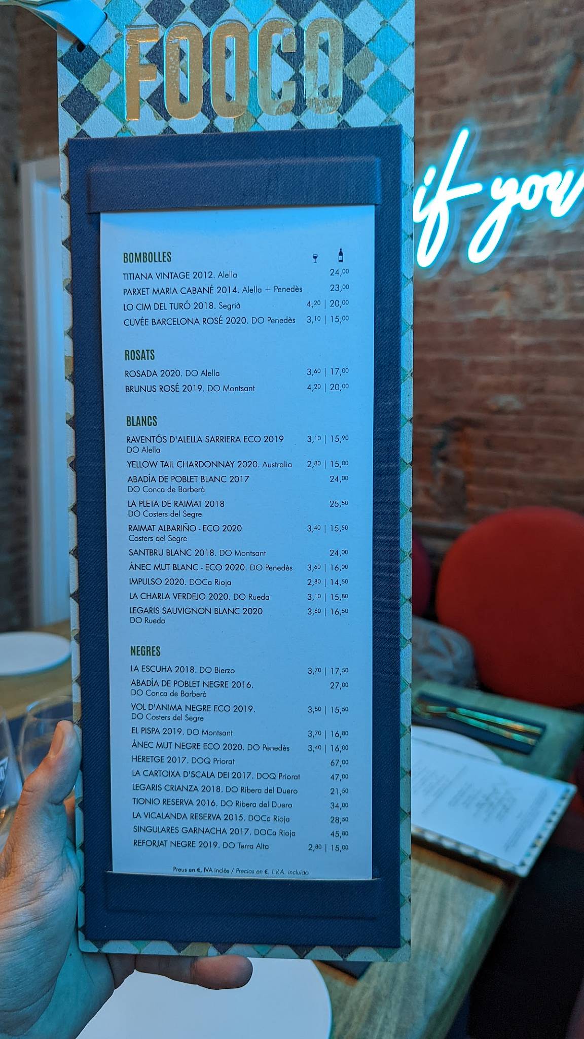 Carta de Fooco · Restaurant & Cocktails, Mataró
