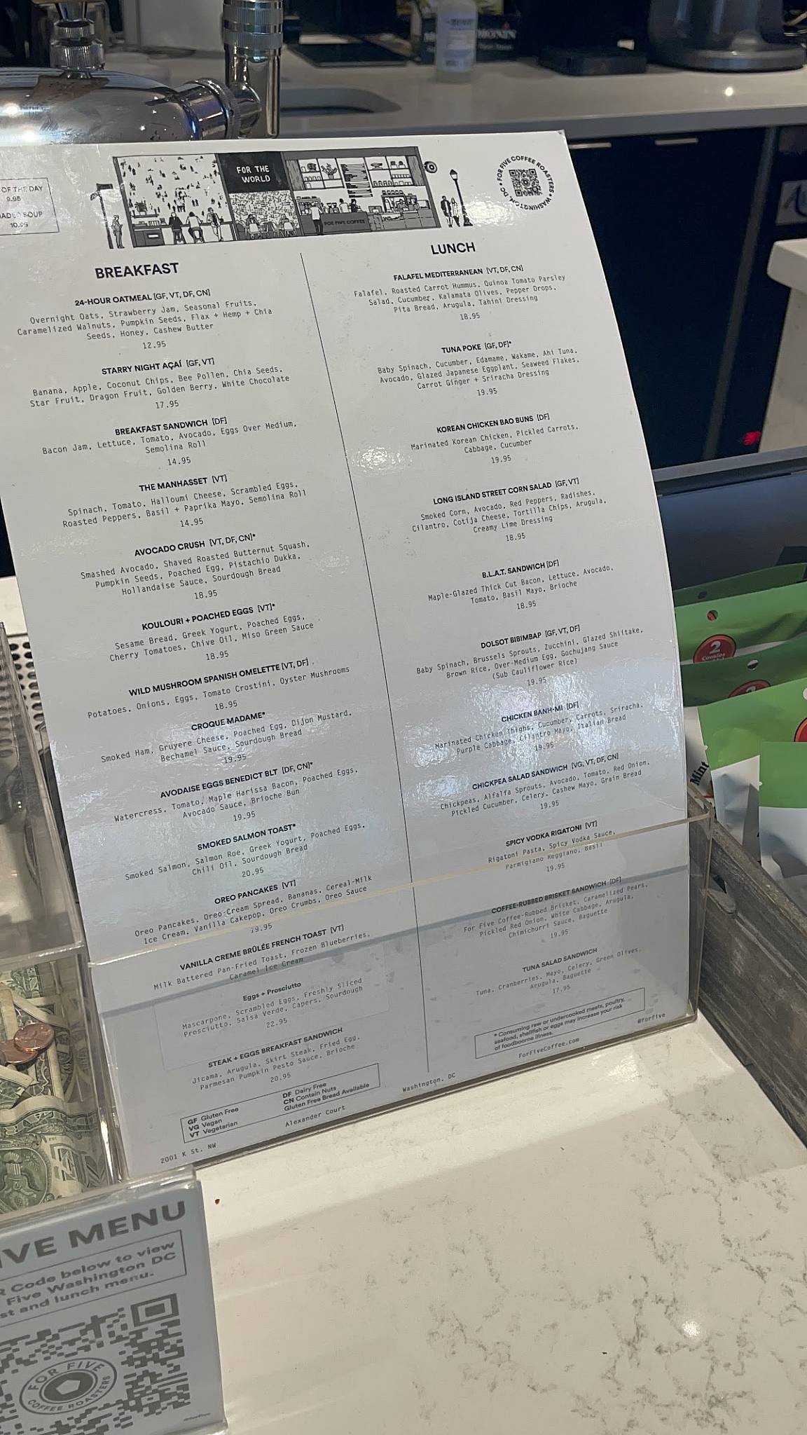 Menu at For Five Coffee DC restaurant, Washington