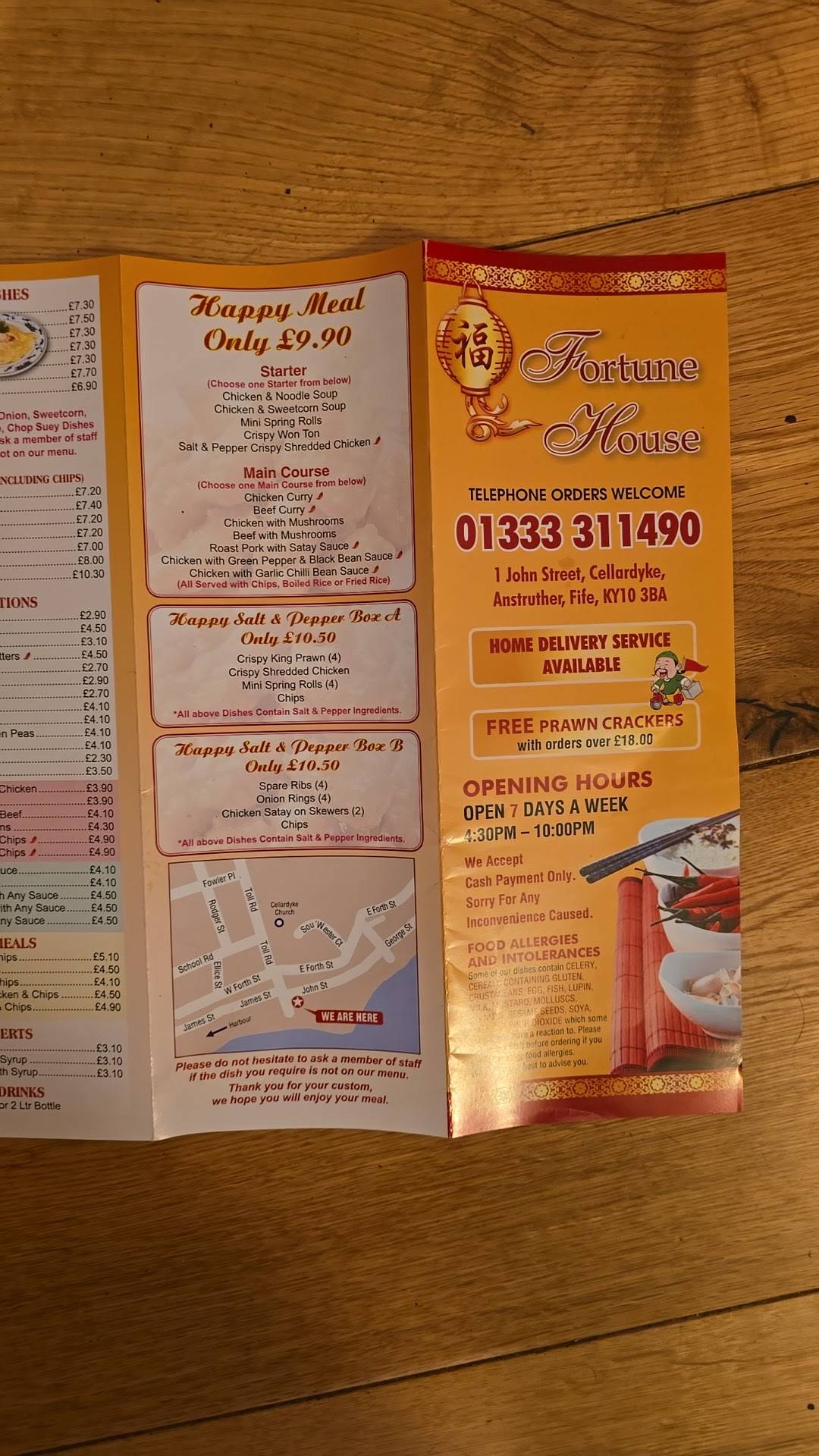 Menu at Fortune House fast food, Cellardyke