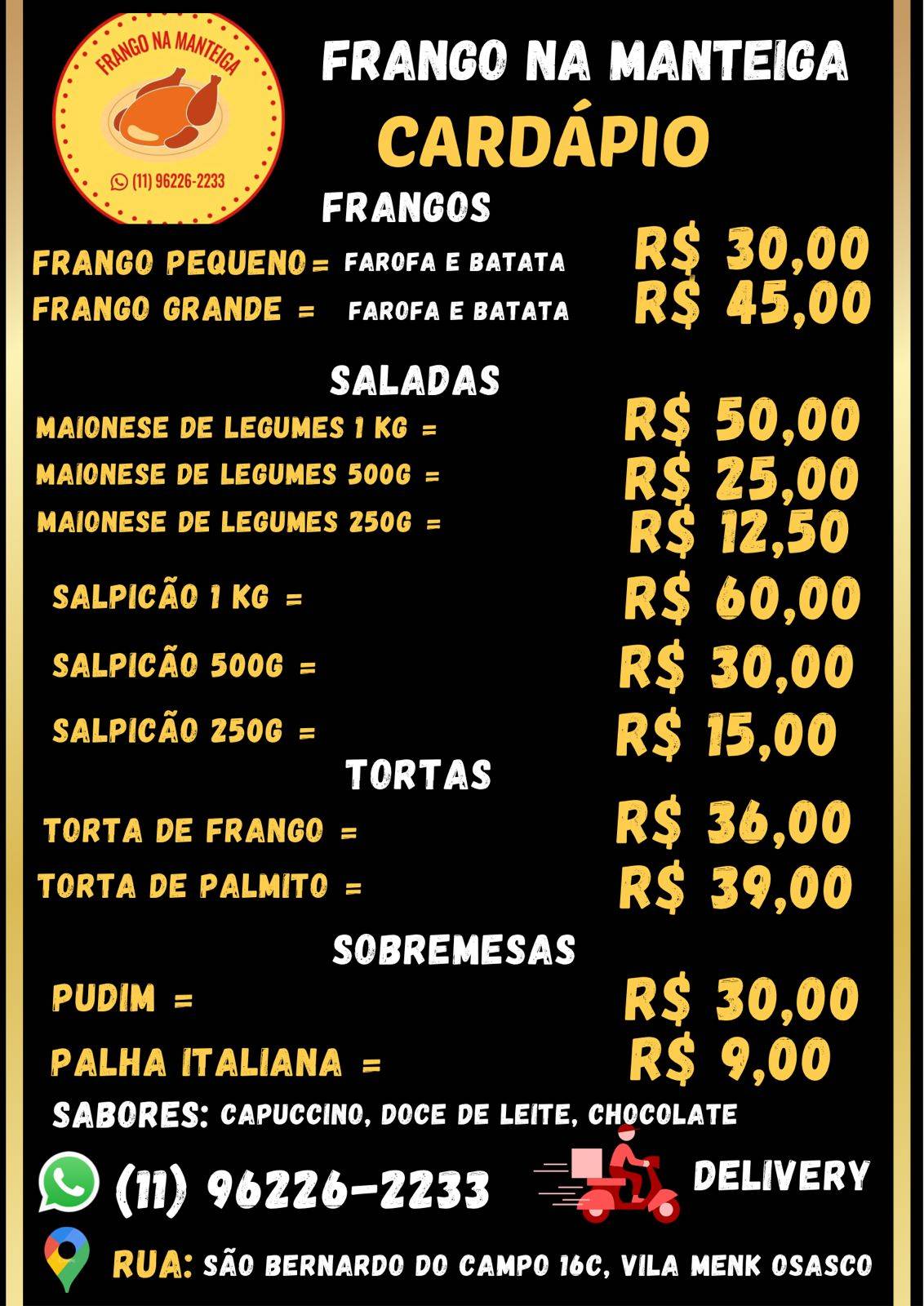 Menu em Frango na Manteiga restaurante, Osasco