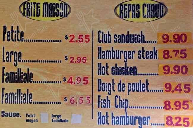 Menu at Chez Fritz restaurant, Gatineau