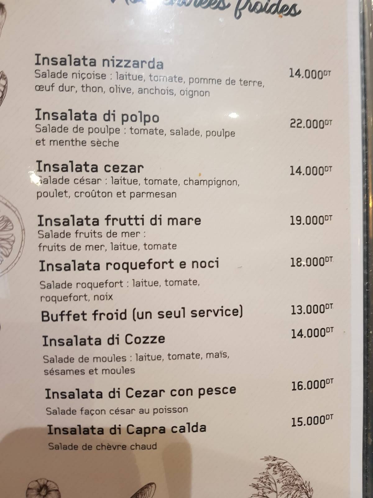 Speisekarte von GUSTO DEL MARE restaurant, Mégrine, Av. Farhat Hached ...