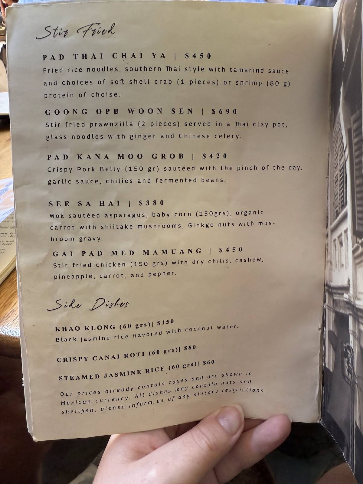 Carta del restaurante Galanga Thai House, Ciudad López Mateos