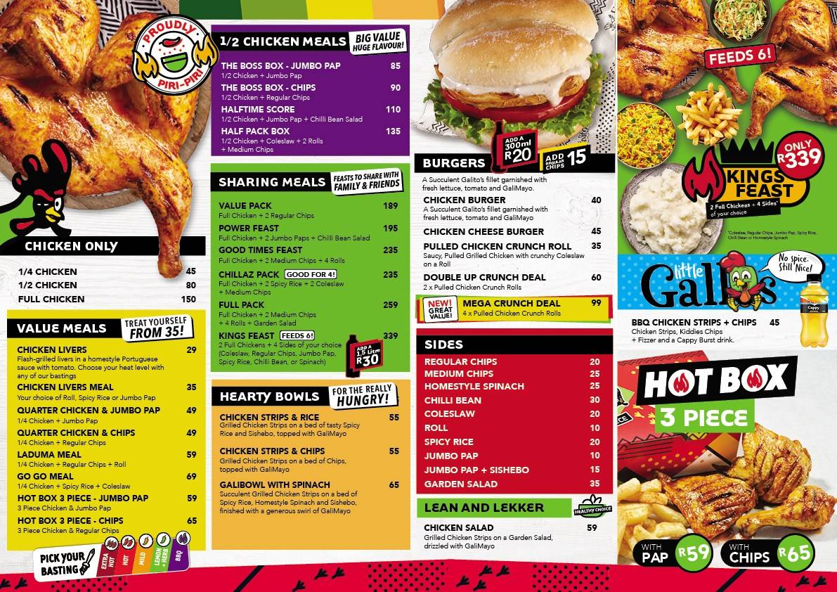 Menu at Galito's Mahwelereng restaurant, Mokopane, Dudu Madisha Dr