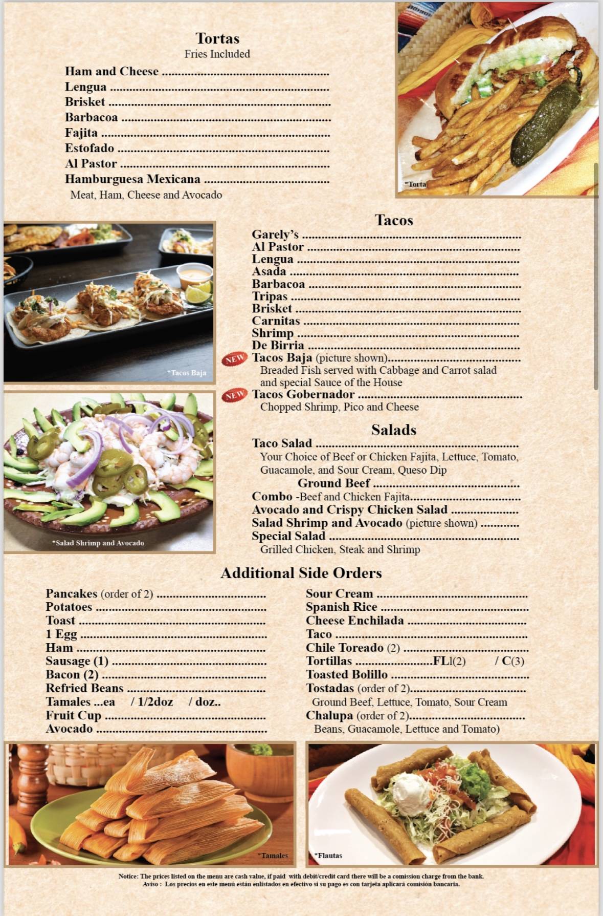 Menu at Garely's Mexican Restaurant Odessa # 2, Odessa