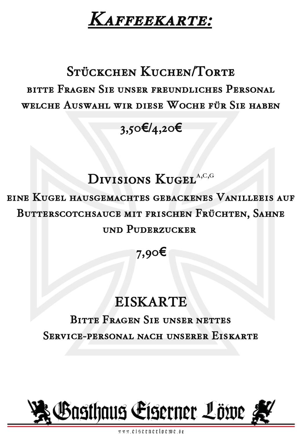 Speisekarte von Gasthaus „eiserner Löwe“ restaurant, Auengrund