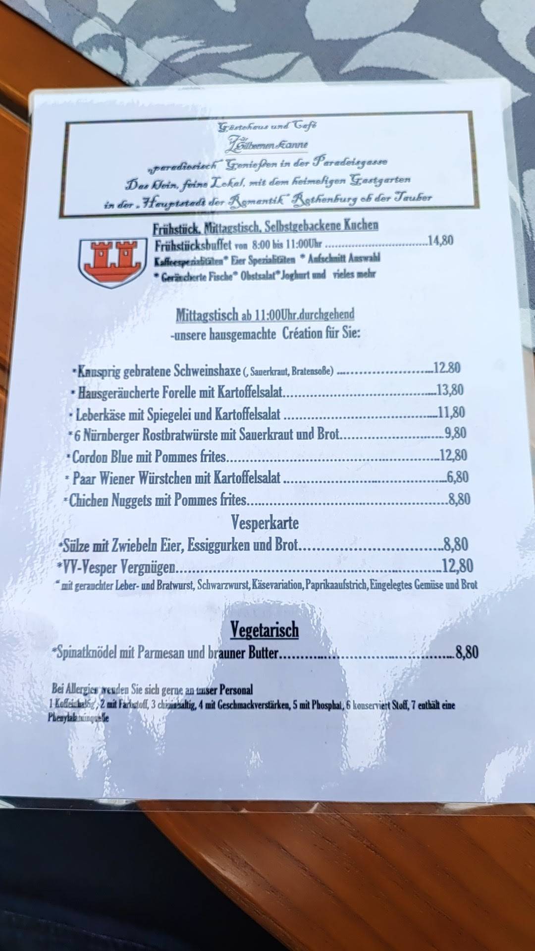 Speisekarte von Restaurant Gasthaus und Café Zur Silbernen Kanne ...