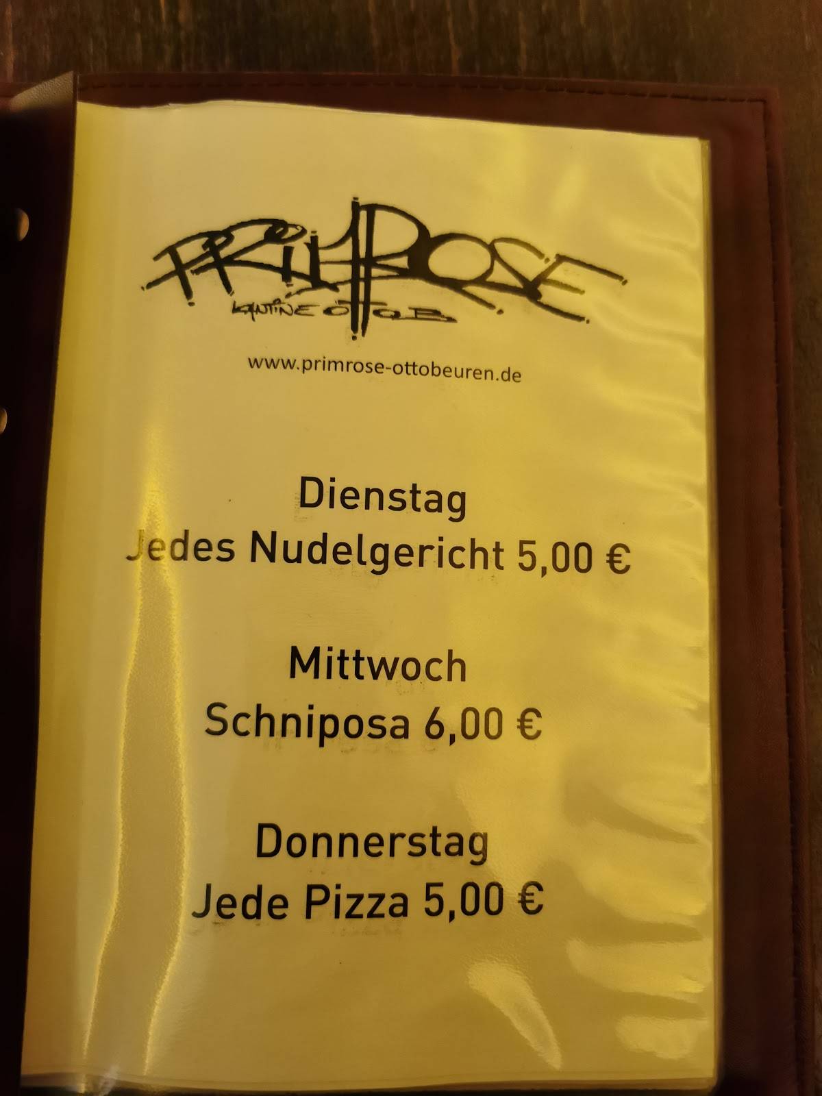 Speisekarte von Gaststätte Primrose restaurant, Ottobeuren