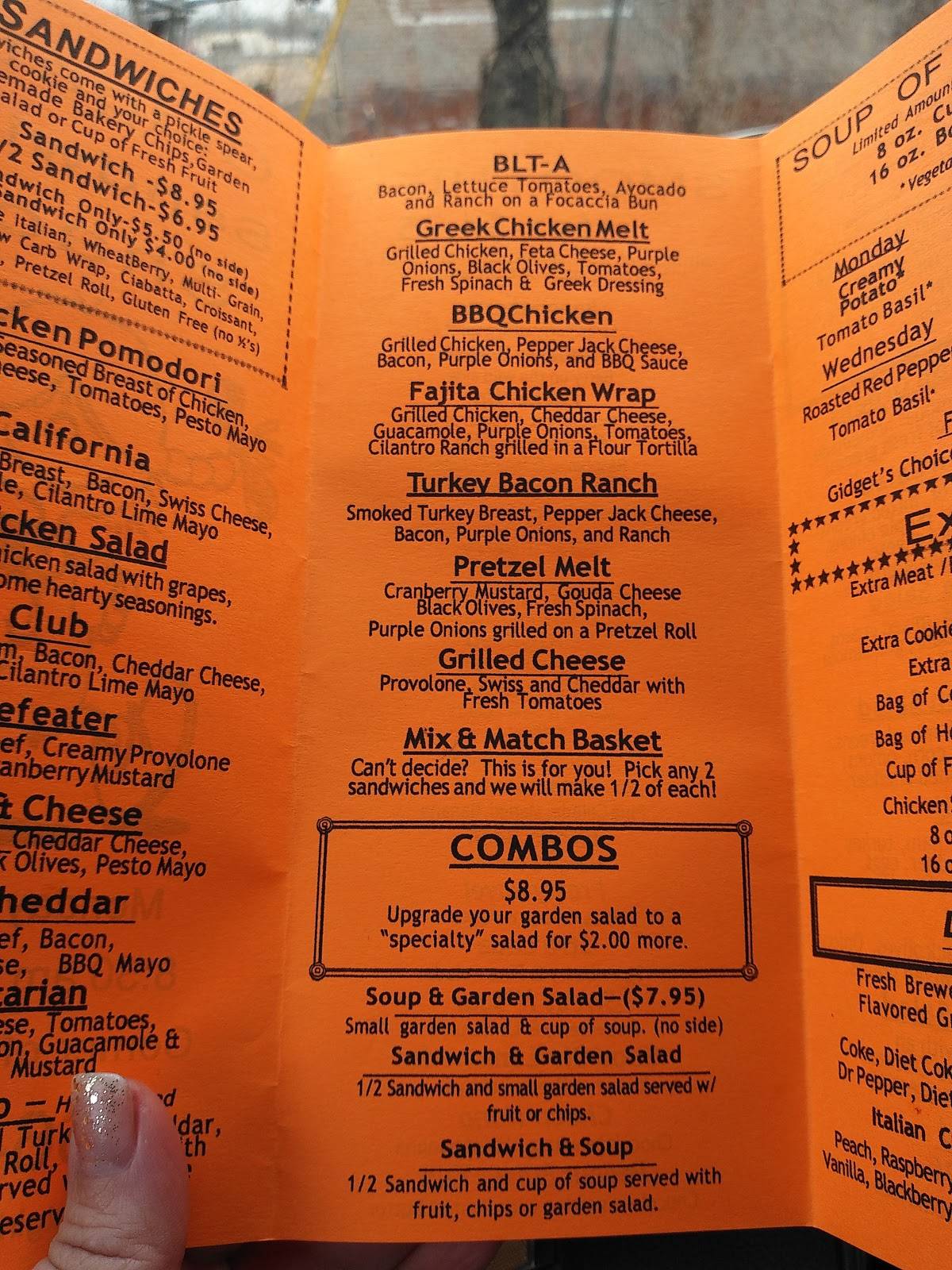 Menu at Gidgets Sandwich Shack restaurant, Wichita Falls