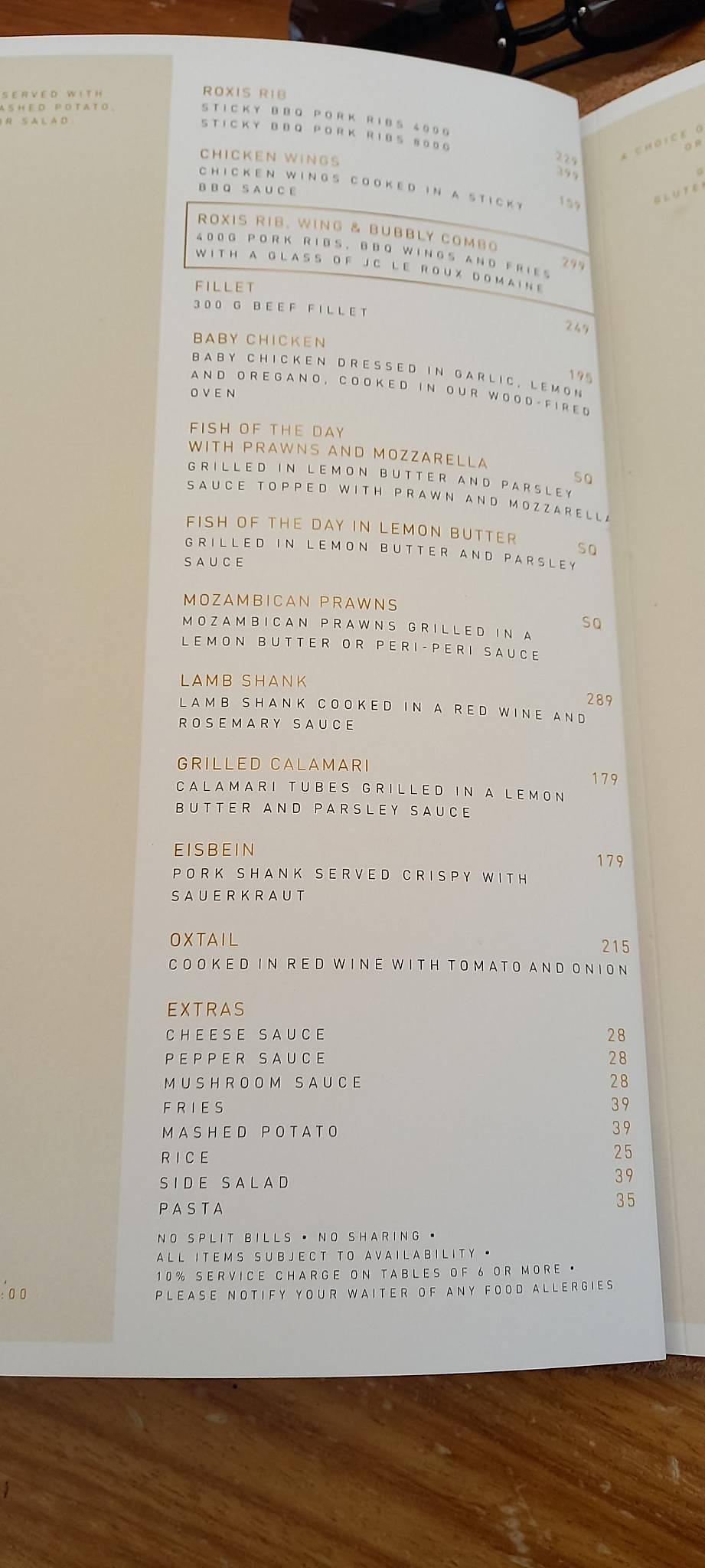 Menu at Giovannis Restaurant at the House of J.C. Le Roux, Stellenbosch