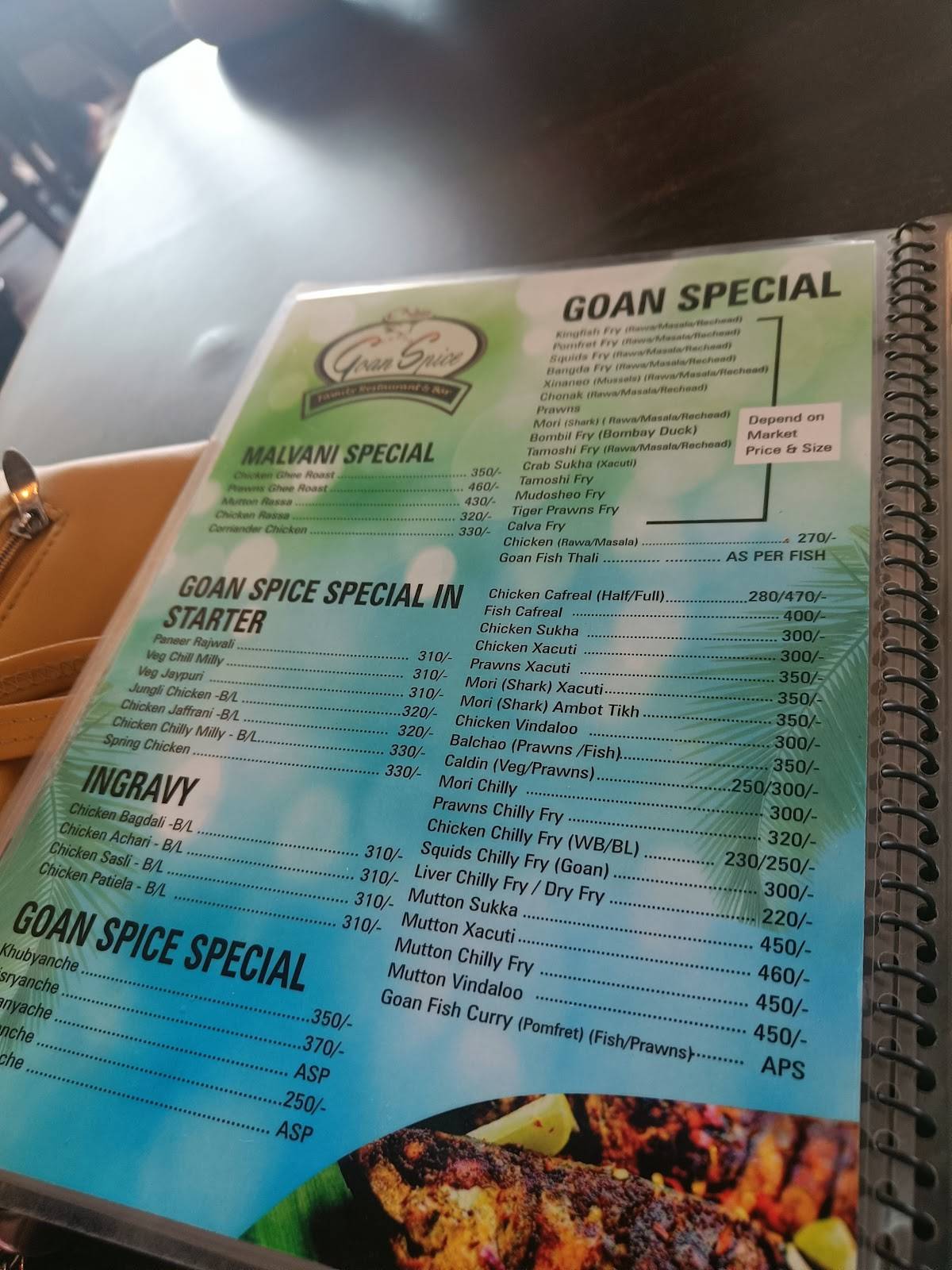 Menu at Goan Spice, Anjuna