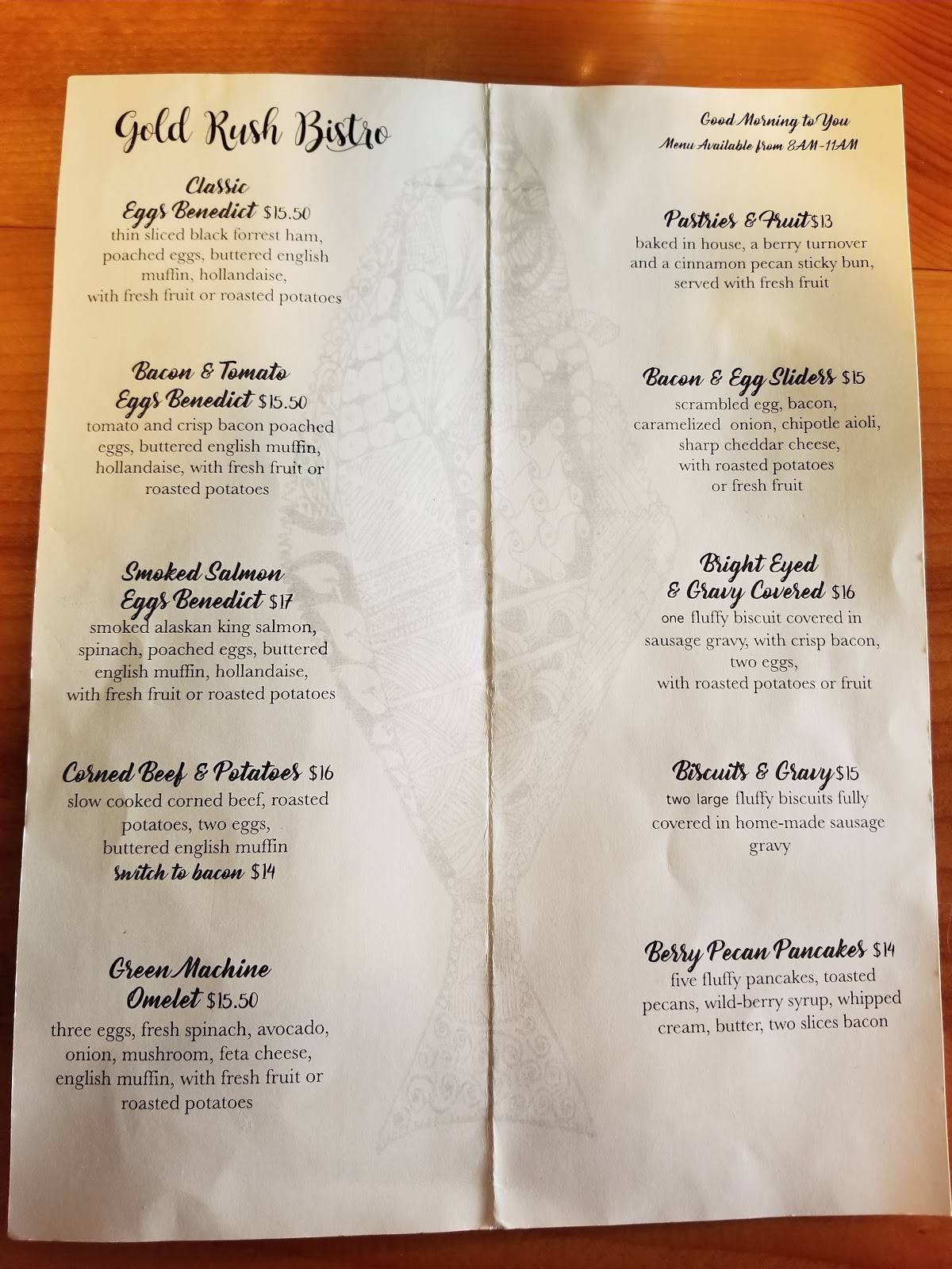Menu at Gold Rush Bistro restaurant, Seward