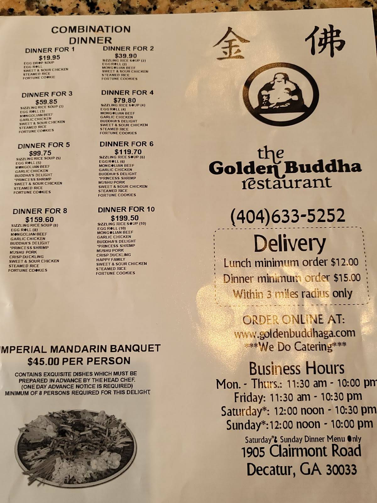 Menu at Golden Buddha Restaurant, Decatur, Clairmont Rd