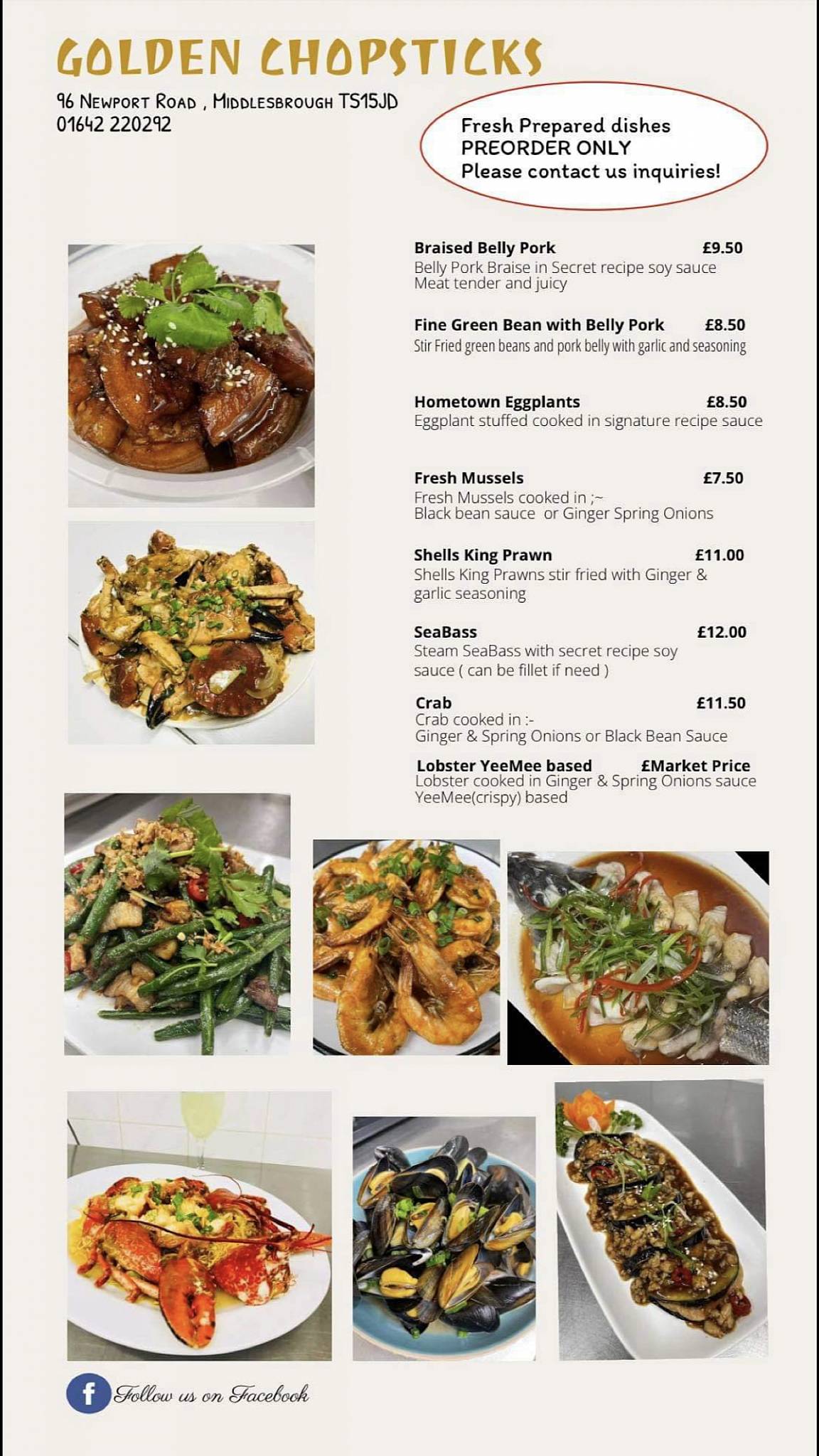Menu at Golden Chopsticks Chinese Restaurant & Takeaway, Middlesbrough