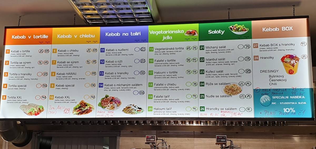 Menu at Golden Kebab restaurant, Olomouc