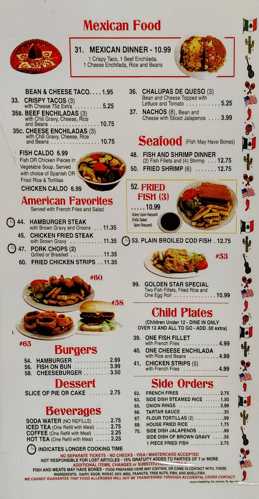 Menu at Golden Star Cafe, San Antonio