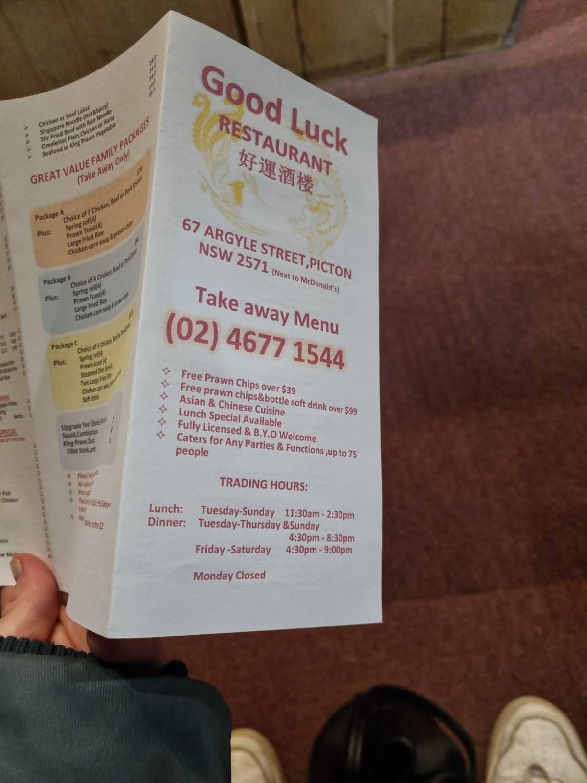 Menu at Good Luck Restaurant, Picton