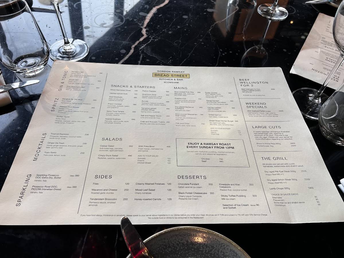 Menu at Gordon Ramsay Bread Street Kitchen & Bar - ICONSIAM, Bangkok