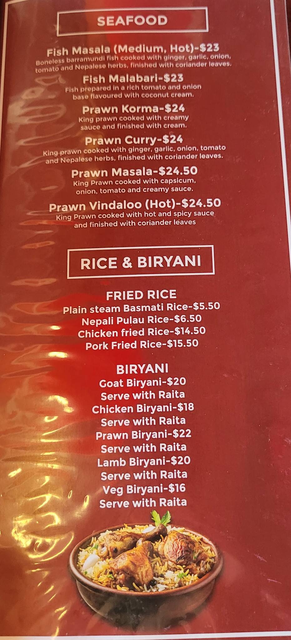 Menu at Gorkha Palace restaurant, Kallaroo
