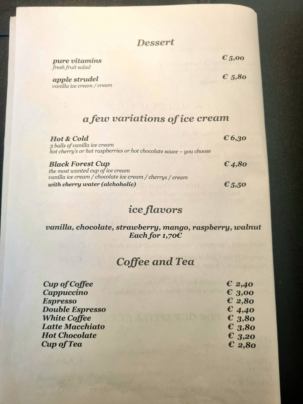 Speisekarte von Restaurant Graf Zeppelin, Hamburg