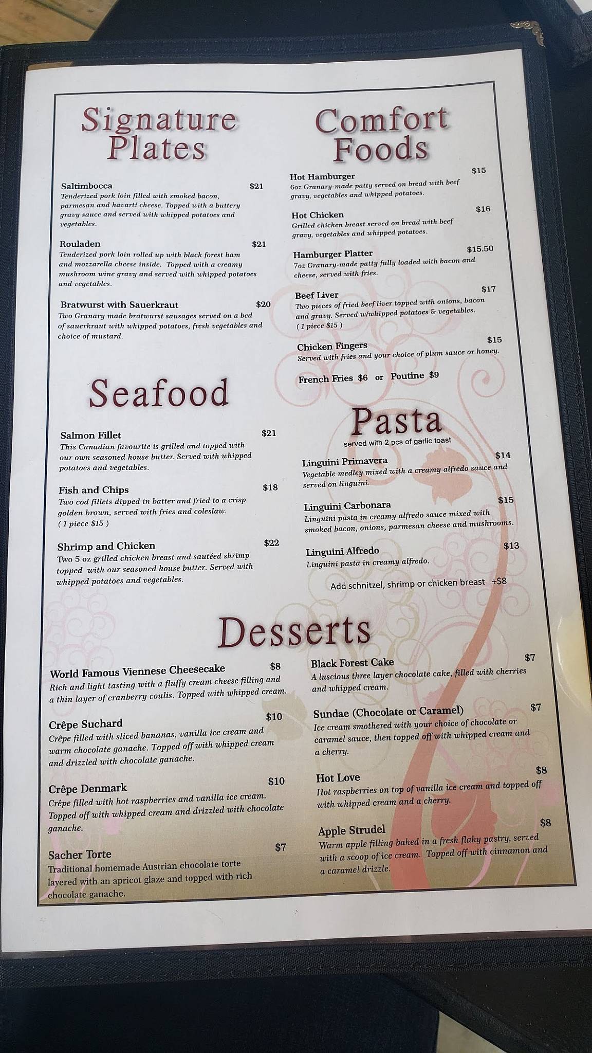 Menu at Granary Schnitzel House Restaurant, Eganville