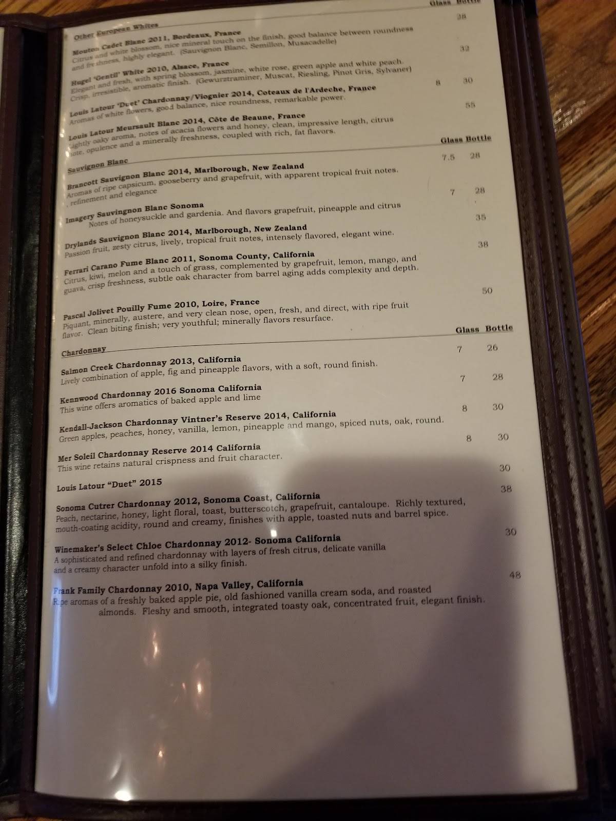 Menu at Grand Valley Inn restaurant, Fallston