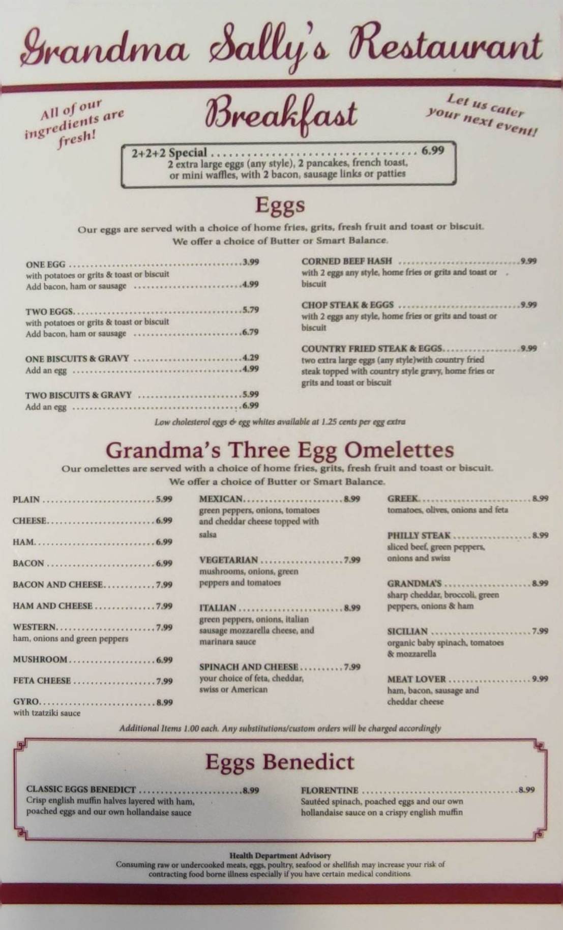 Menu at Grandma Sally's Restaurant, New Port Richey