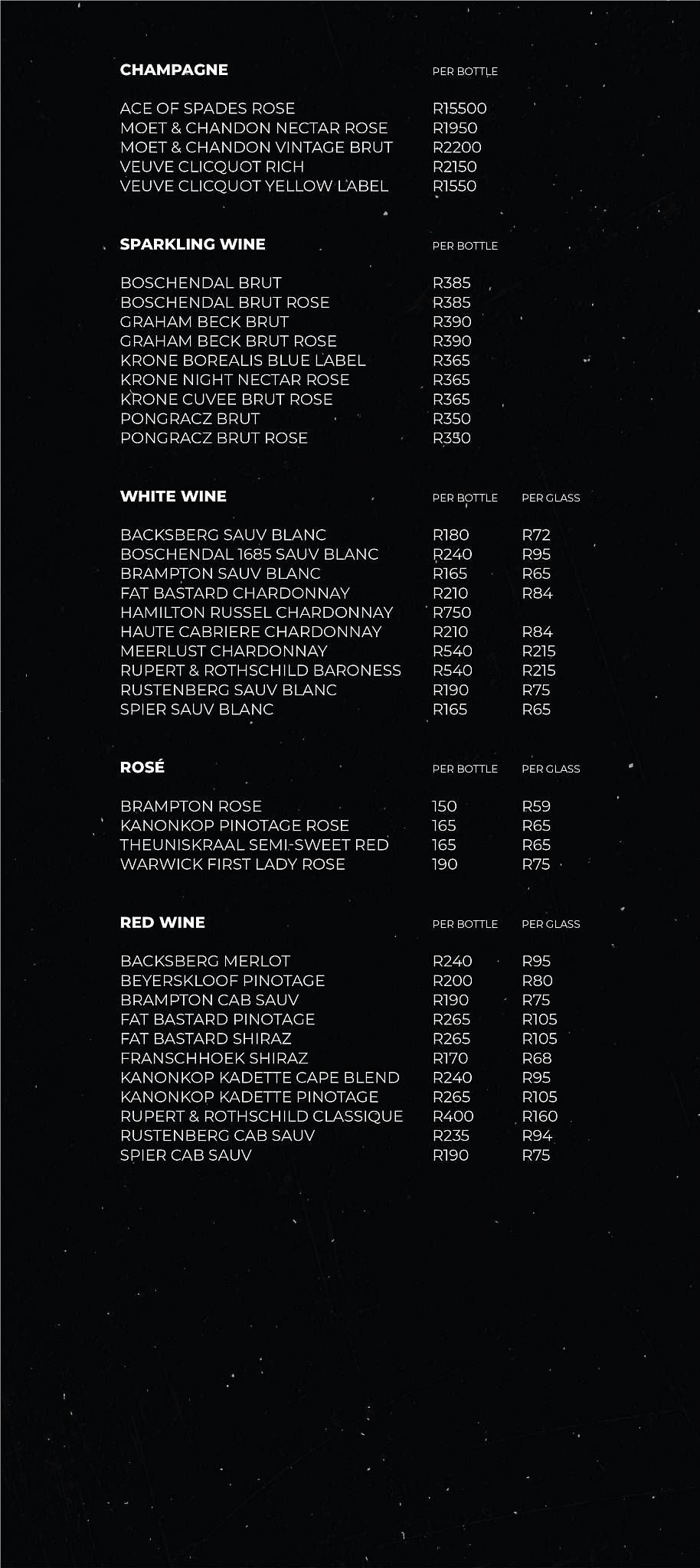 Menu at Granite Lounge restaurant, Midrand