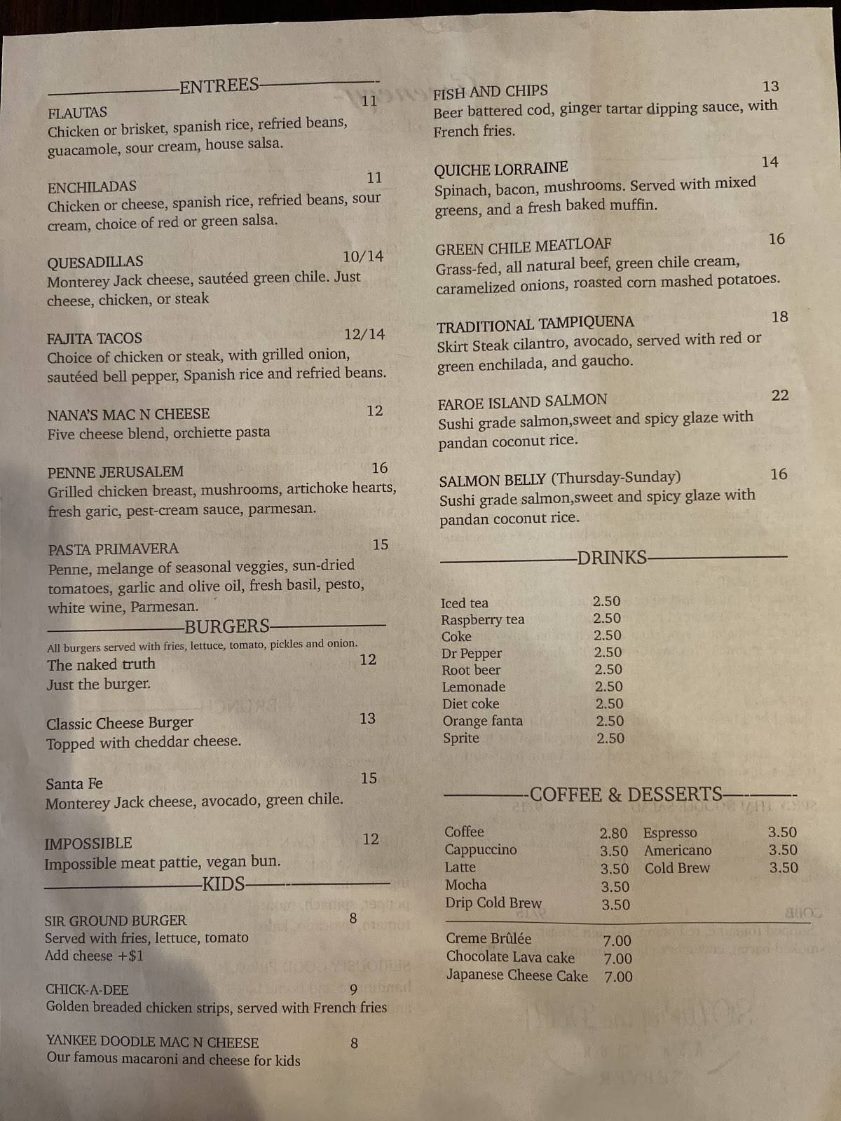 Menu at Greenery Restaurant, El Paso, 750 Sunland Park Dr