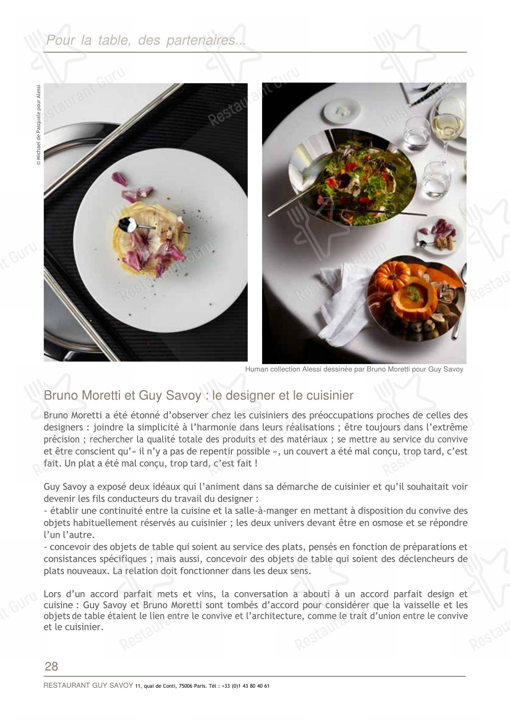 Menu au Restaurant Guy Savoy, Paris, 11 Quai de Conti