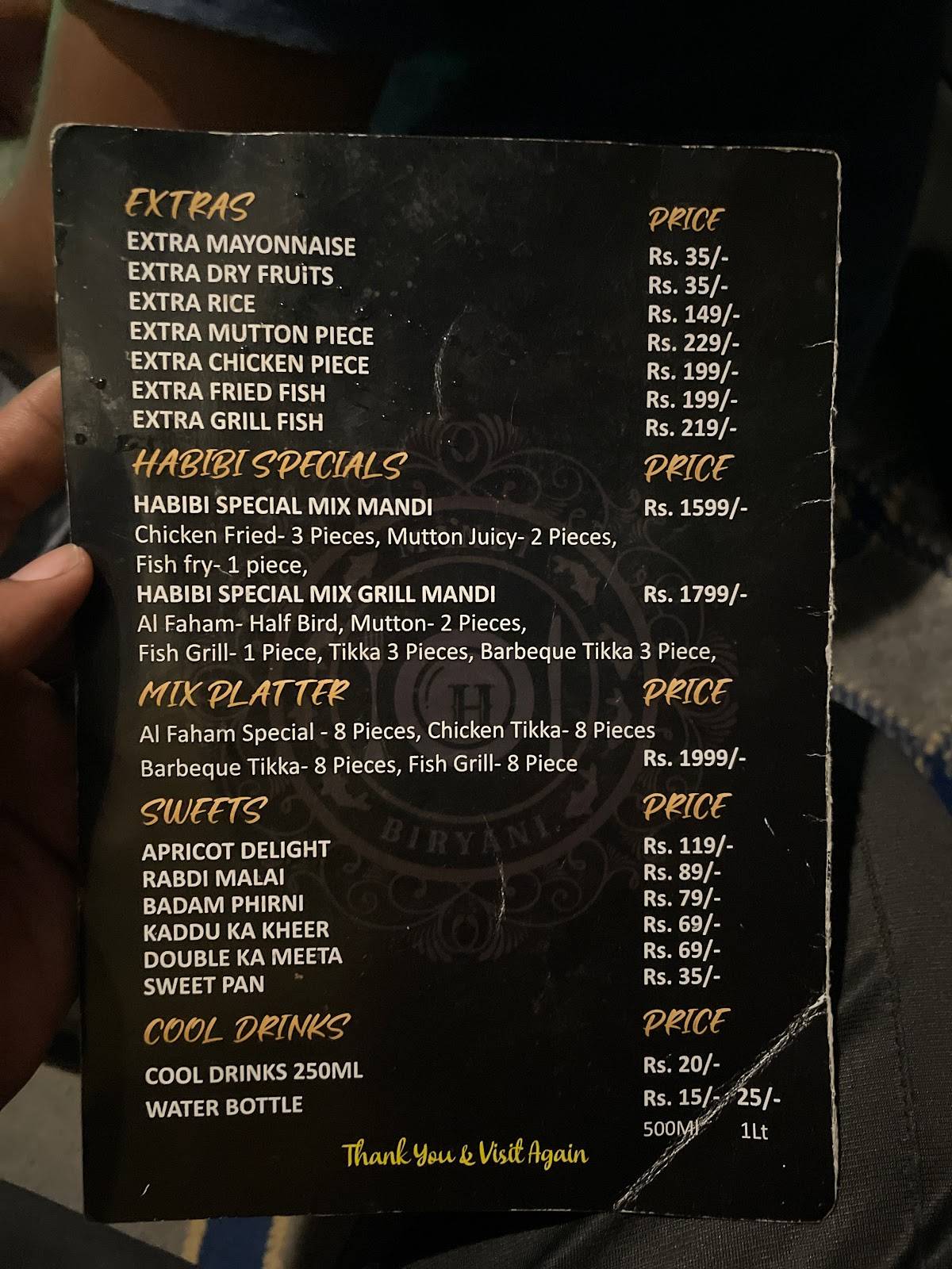 Menu at Habibi Mandi Restaurant Nallagandla, Hyderabad