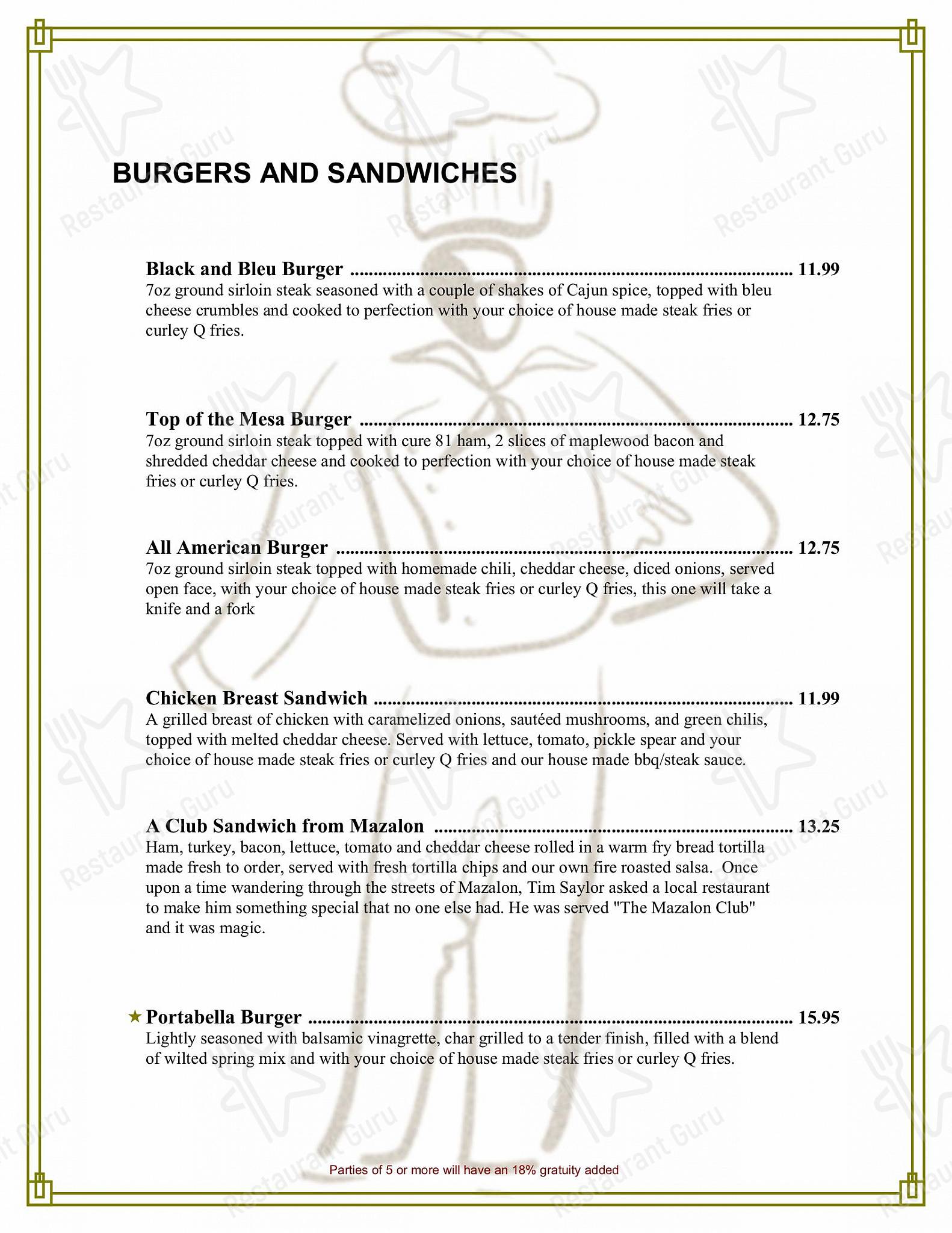 Menu at Hampton Inn, Kayenta