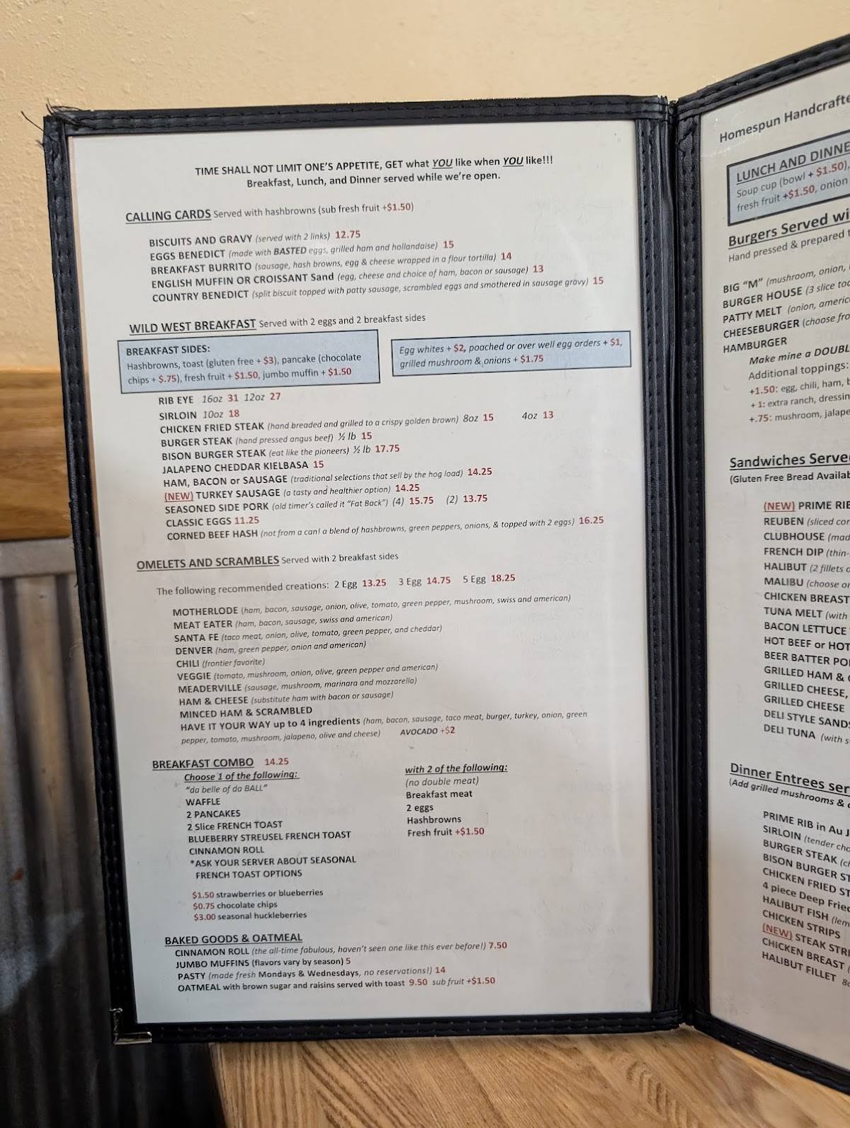 Menu at Hanging Five Restaurant, Butte