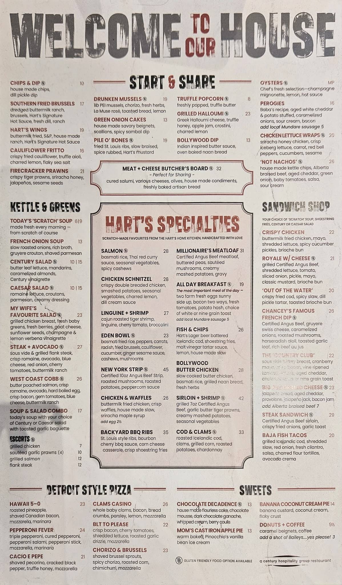 Menu at Hart's Table & Bar, Edmonton
