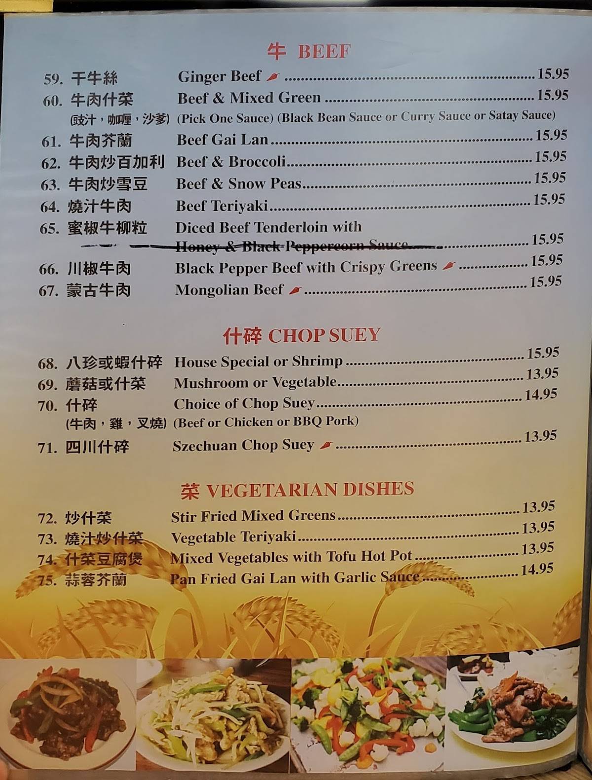 Menu at Harvest Chinese Restaurant, Edmonton