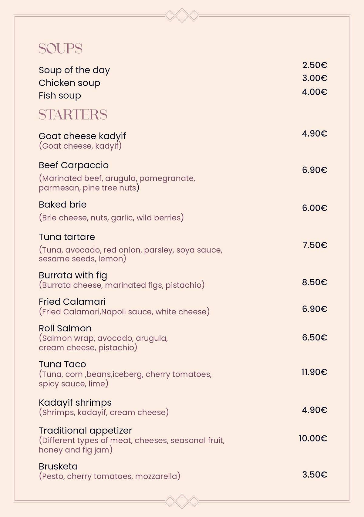 Menu at Hera Rooftop restaurant, Prishtina