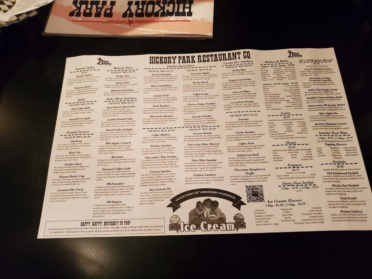 Menu at Hickory Park restaurant, Ames